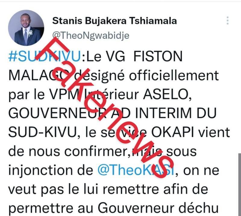 Lokutamabe : Faux, aucun tweet de Stanis Bujakera affirme la désignation de Fiston Malago comme ...