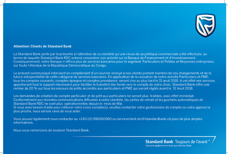 La Standard Bank n’offrira plus de services bancaires pour le segment ...